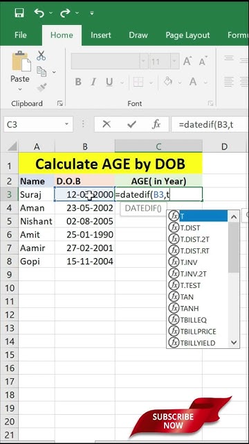 Shorts Calculate Age By Dob Excel Exceltips Exceltricks Exceltricks Knowledgeworld Youtube
