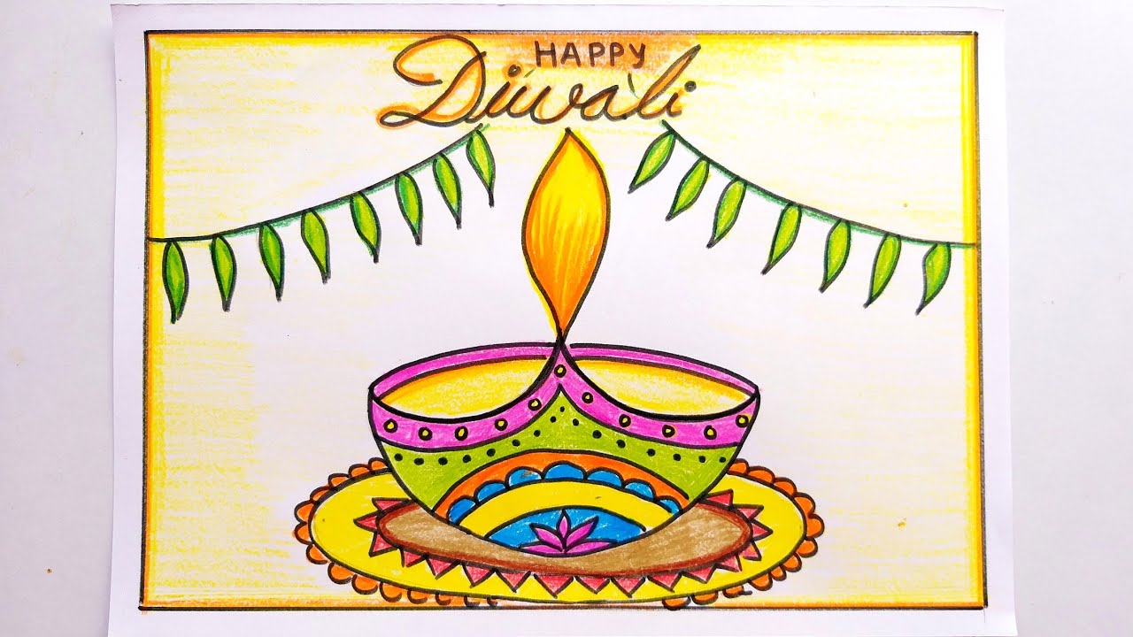 How to draw Diya drawing Easy Diya drawing For Diwali/दीया बनाने का सरल ...