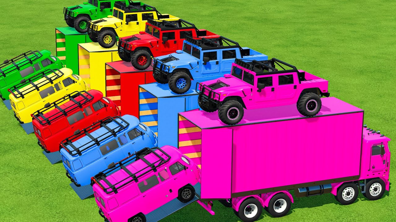 MONSTER CARS & MINI VAN OF COLORS & LOADING IN FS22 | FARMING SIMULATOR ...