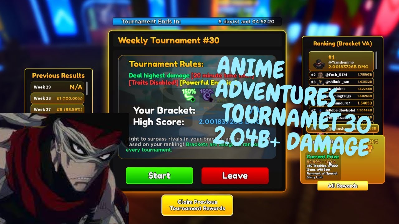 Anime Adventures Tournament 30 2.04B DAMAGE(Stain+Homura) - YouTube