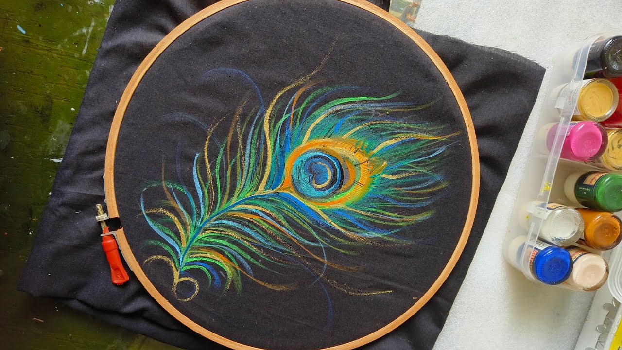 peacock feather painting on black fabric in just 1 min for beginners ...