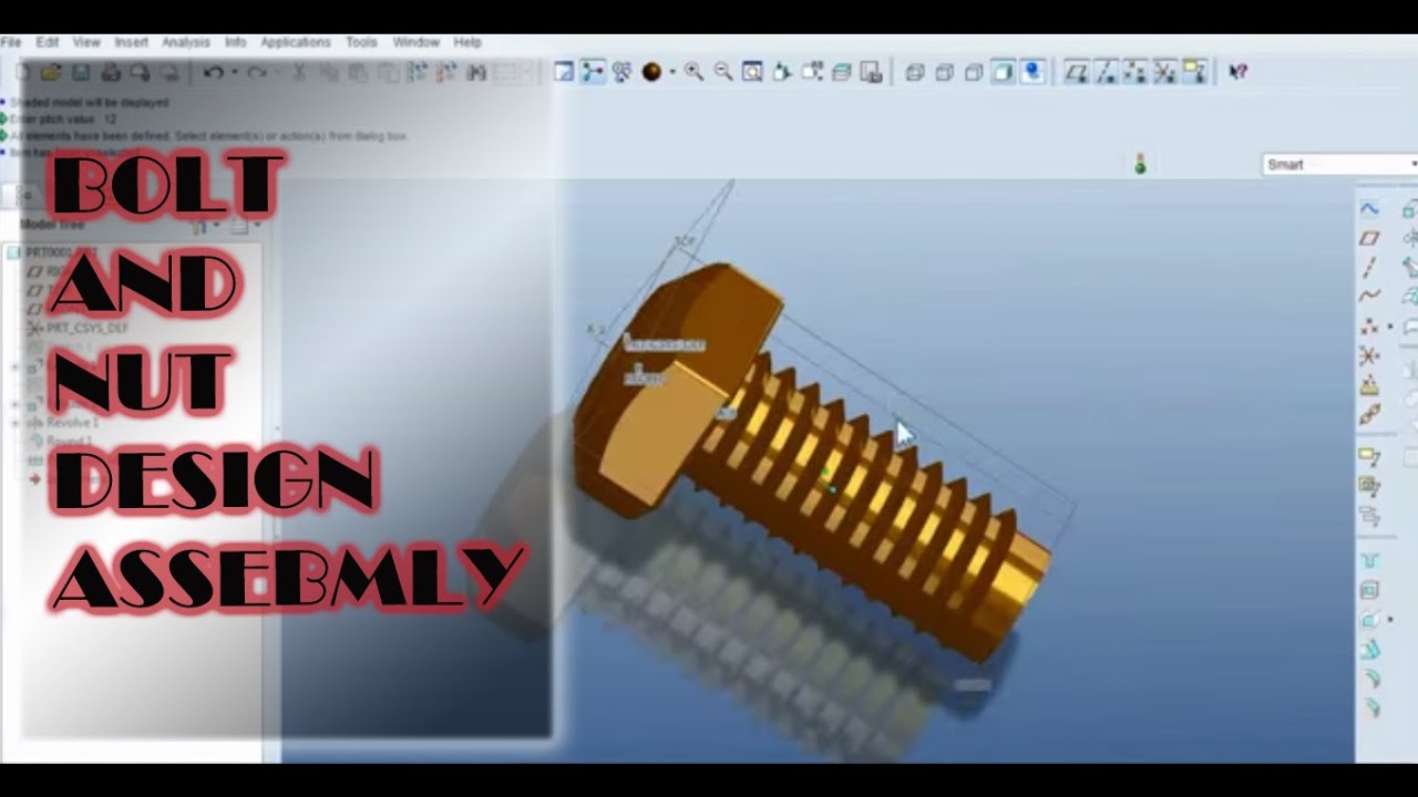 bolt and nut design assembly in PRO E - YouTube