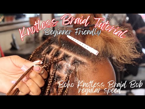 Knotless Braid Tutorial| Beginner Friendly, Regular speed| Boho Bob Braids Tutorial # ...