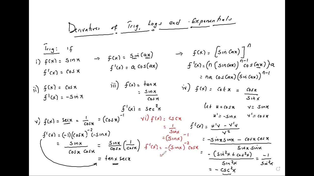 Differentiation of Trigs, Logarithms and exponentials - YouTube