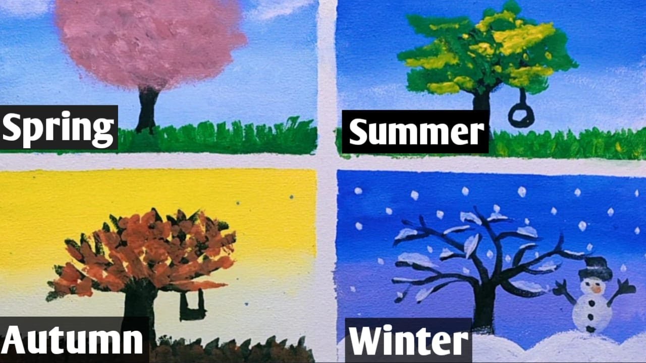 4 Seasons Art Painting | Acrylic Painting on Canvas | Painting ideas ...