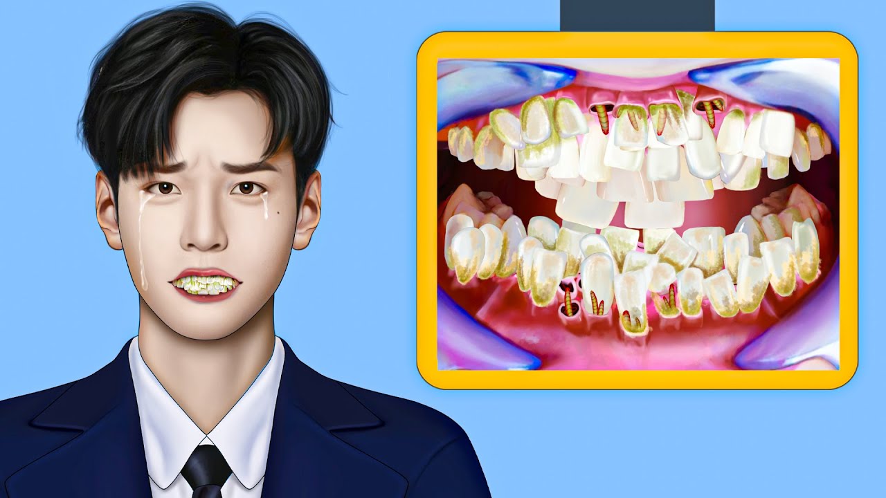 ASMR Remove Ingrown Teeth And Worm Infected | Deep Cleaning Animation ...