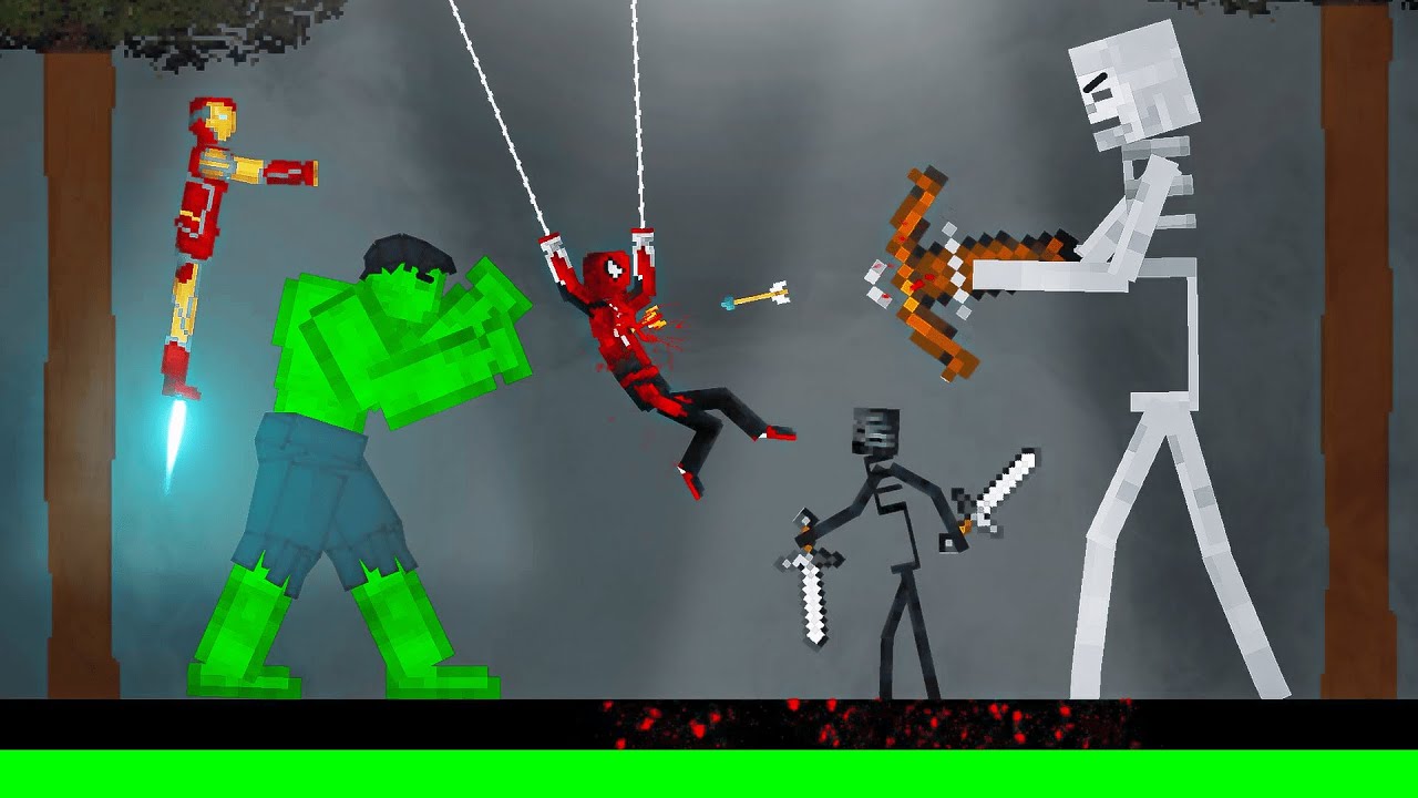 Super Heros vs Skeleton Army on Acid Sea in People Playground - YouTube