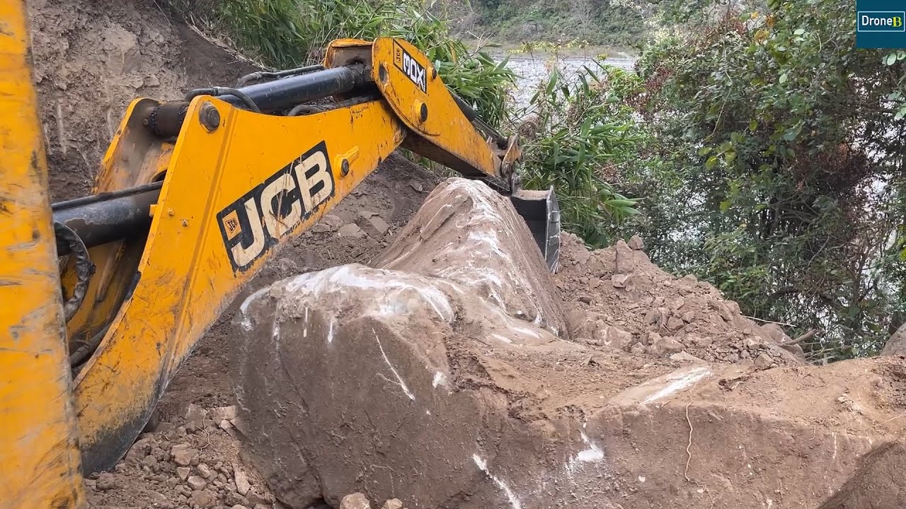 Boulders Packed Mountain Excavation for New Rural Village Mountain Road ...