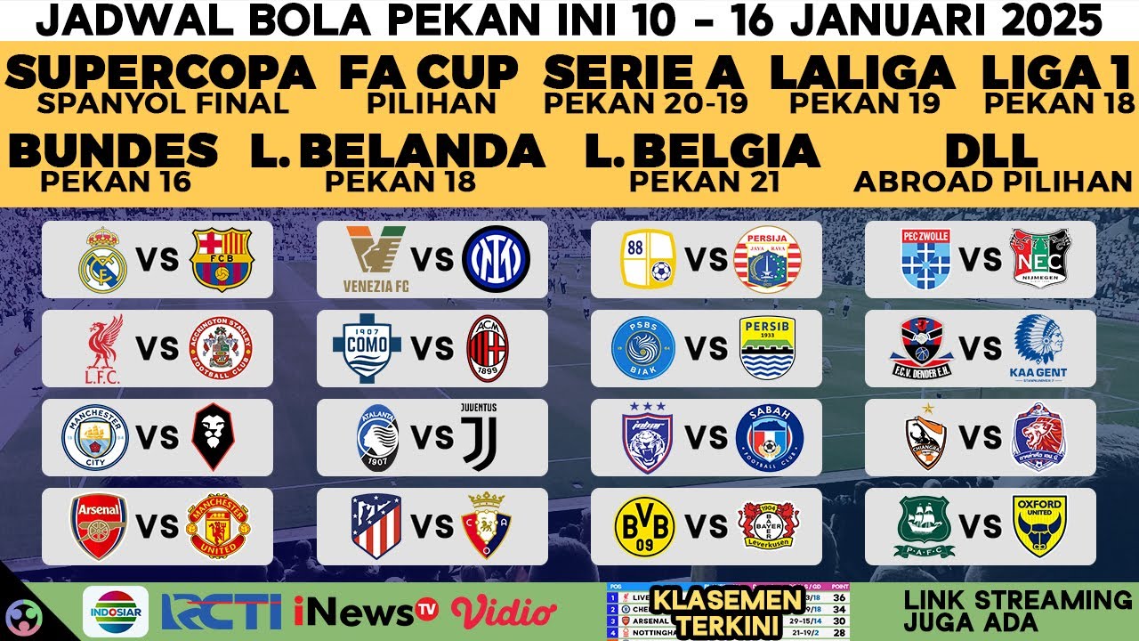 Jadwal Bola Malam Ini Live TV 2025 - BRI Liga 1, Serie A, FA Cup ...