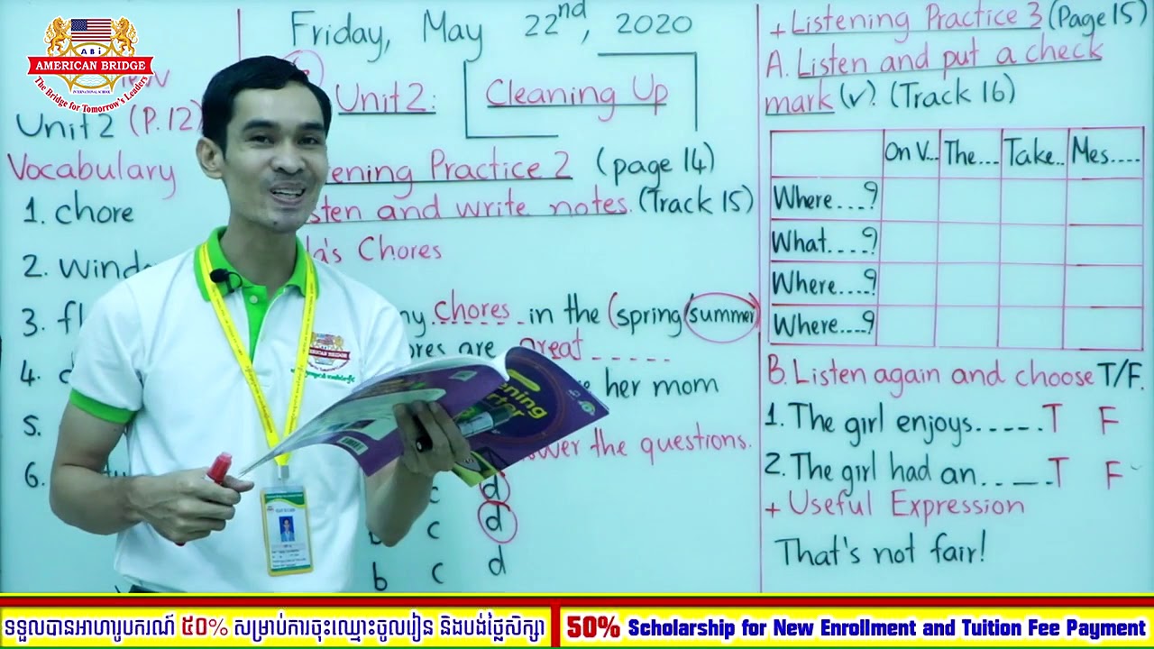 Level 3A/ Listening Starter 3/ Page: 14-15/ Unit 2: Cleaning Up/ Friday ...