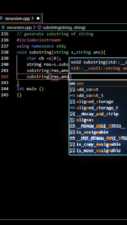 Generating The Substring Of The String Using Recursion In C Language Coding Shortsvideo