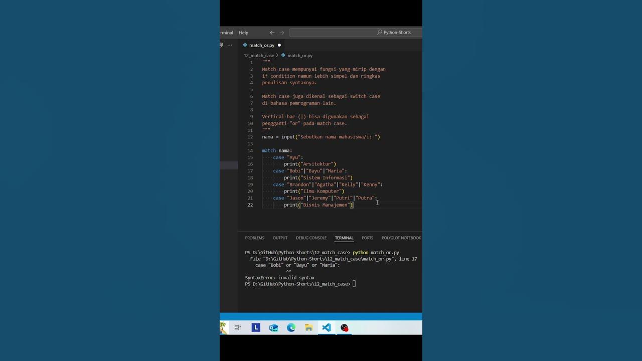 "or" Pada Match Case Di Python #dreaviam #coding #programming #python - YouTube