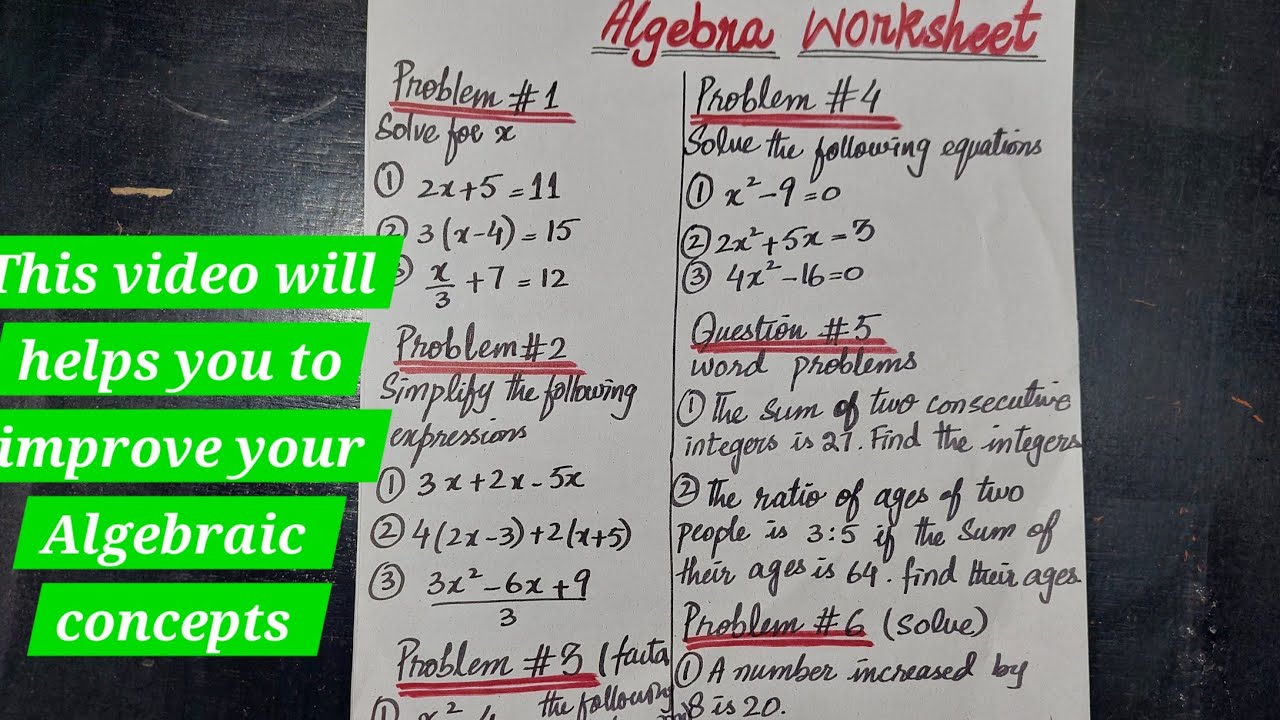 Basic to Intermediate level of Algebra for Class 6 , 7 , 8 and 9th ...