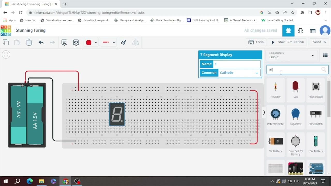SEVEN SEGMENT COMMON CATHODE PIN CONFIGURATION TEST USING TINKERCAD ...