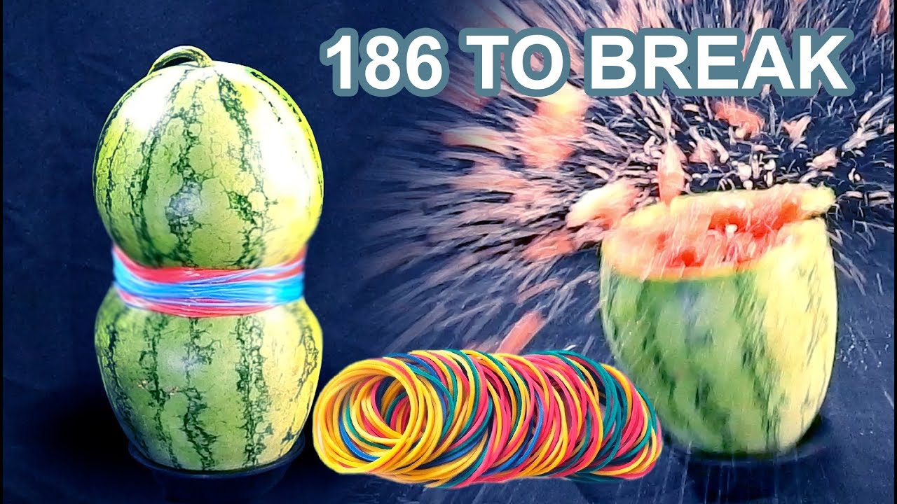 Experiment: 186 RUBBER BANDS to break WATERMELON - YouTube