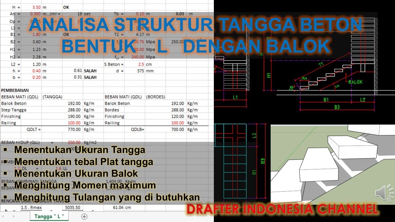 Analisa Struktur tangga beton bentuk L Dengan Balok Dengan MS Excel ...