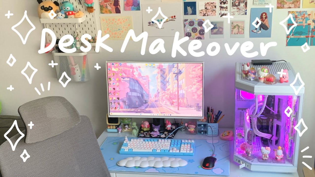 Desk Makeover 🩵 Flexispot Standing Desk and Chair, cute blue aesthetic ...