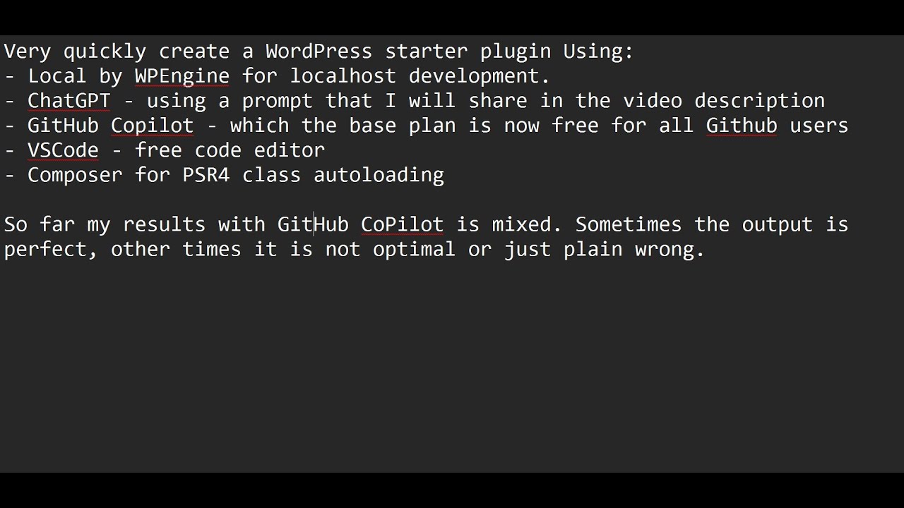 WordPress quick-start Plugin Starter using AI and PSR4 autoloading. - YouTube