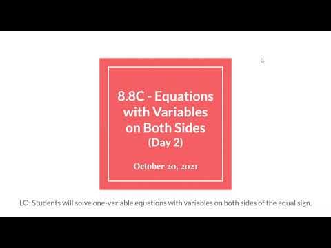 8.8C - Equations with Variables on Both Sides Video (Day 2) - YouTube