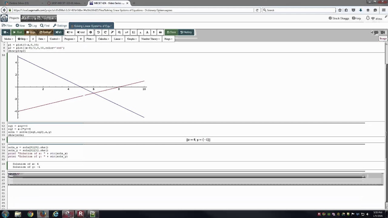 SageMathCloud - Solve Function - Dictionary Option - YouTube