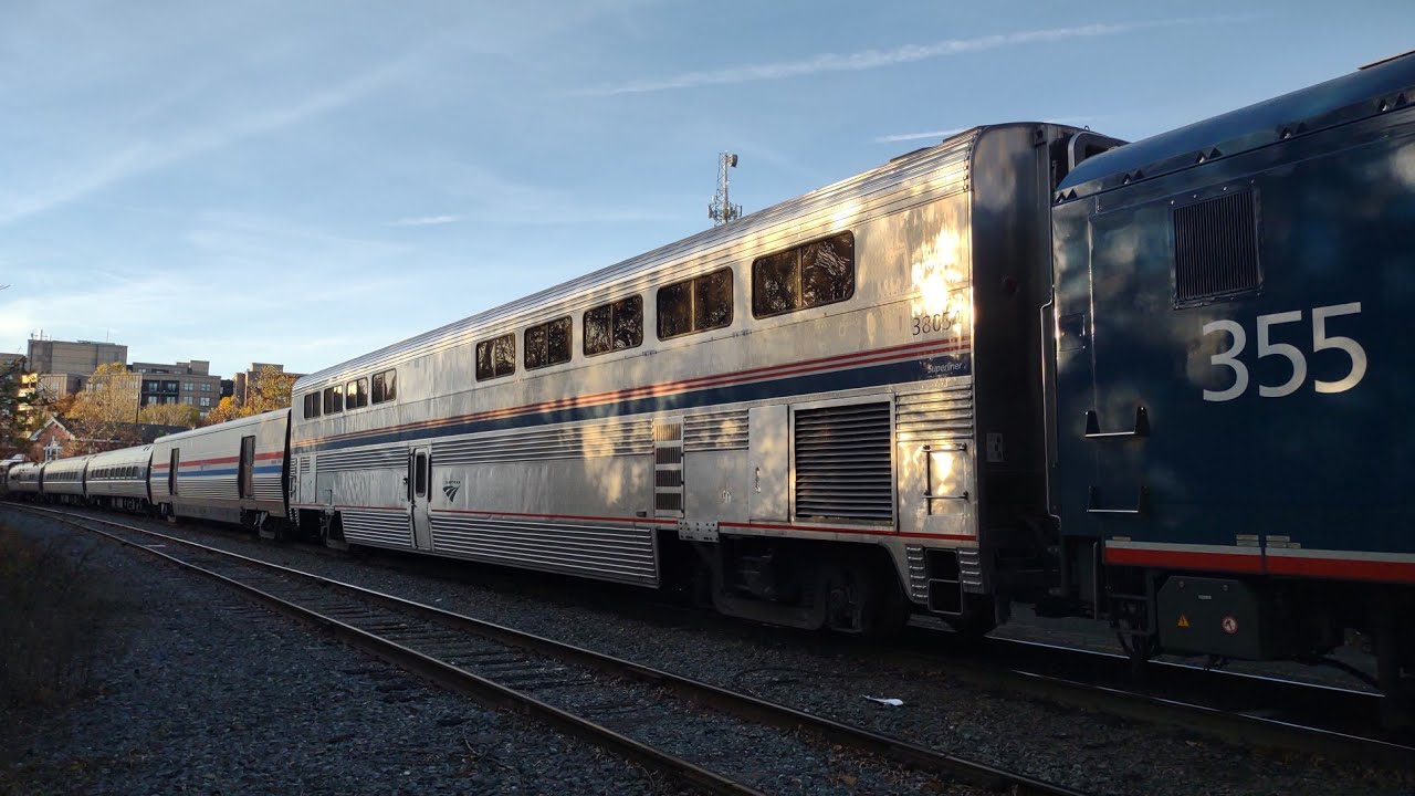 Amtrak 50 with a superliner behind the engine in Charlottesville ...