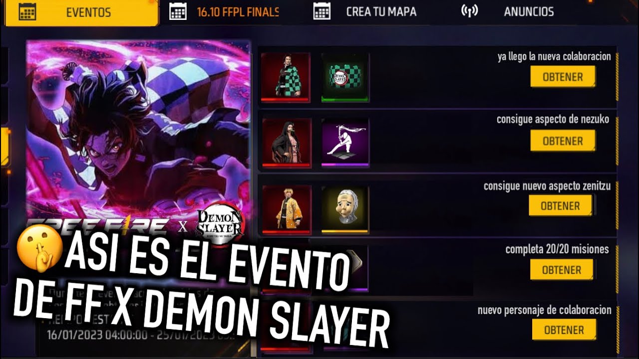 ASI ES EL EVENTO DE FREE FIRE x DEMON SLAYER 😱 *skins gratis* - YouTube