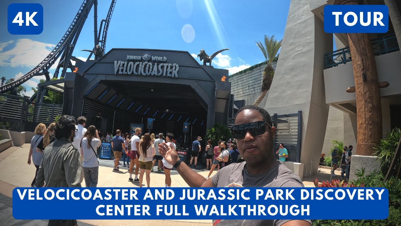 [4K] Velocicoaster Full Queue Tour and Jurassic Park Discovery Center ...