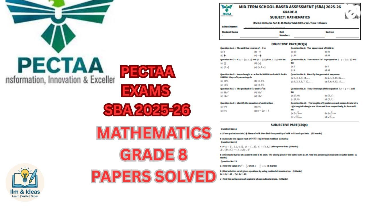 GRADE 8 MATHEMATICS PAPER PECTAA SBA MID TERM 2025-26 - YouTube