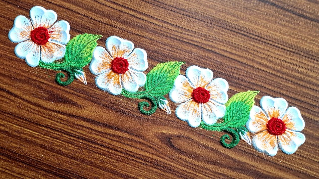2 Simple and Flower border rangoli Design | White Rangoli Designs ...