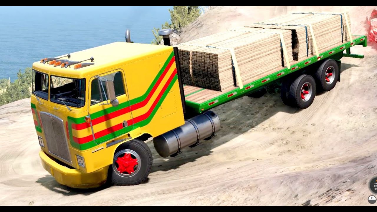 BeamNG Drive - SetBack Front Axle Flatbed Truck Transporting Wood ...