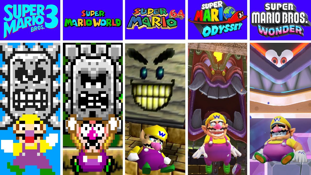 Evolution of Wario Dying Crushed by Thwomps Game Over in Super Mario ...