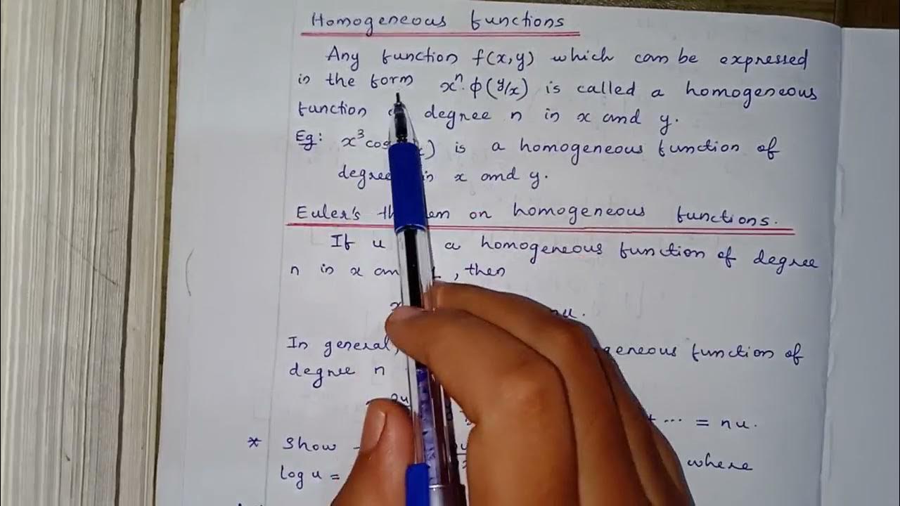 Homogeneous functions and Euler's theorem - YouTube