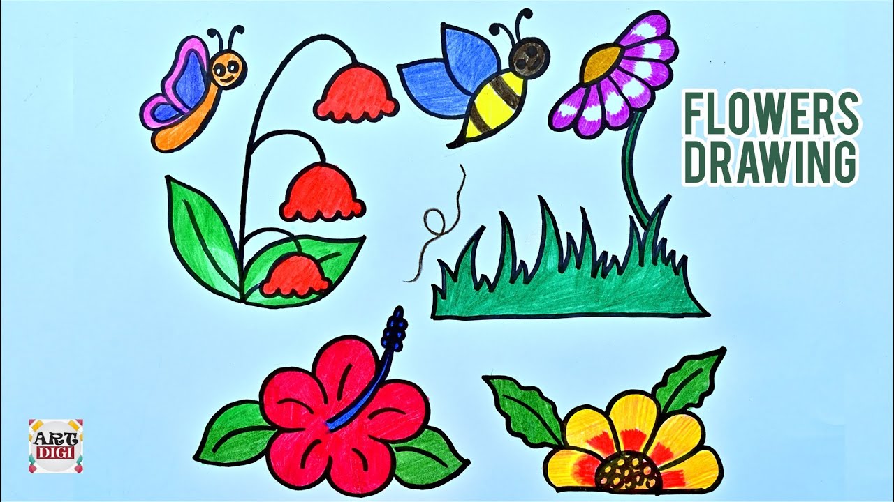 How to draw some beautiful flowers | flowers drawing for kids. - YouTube