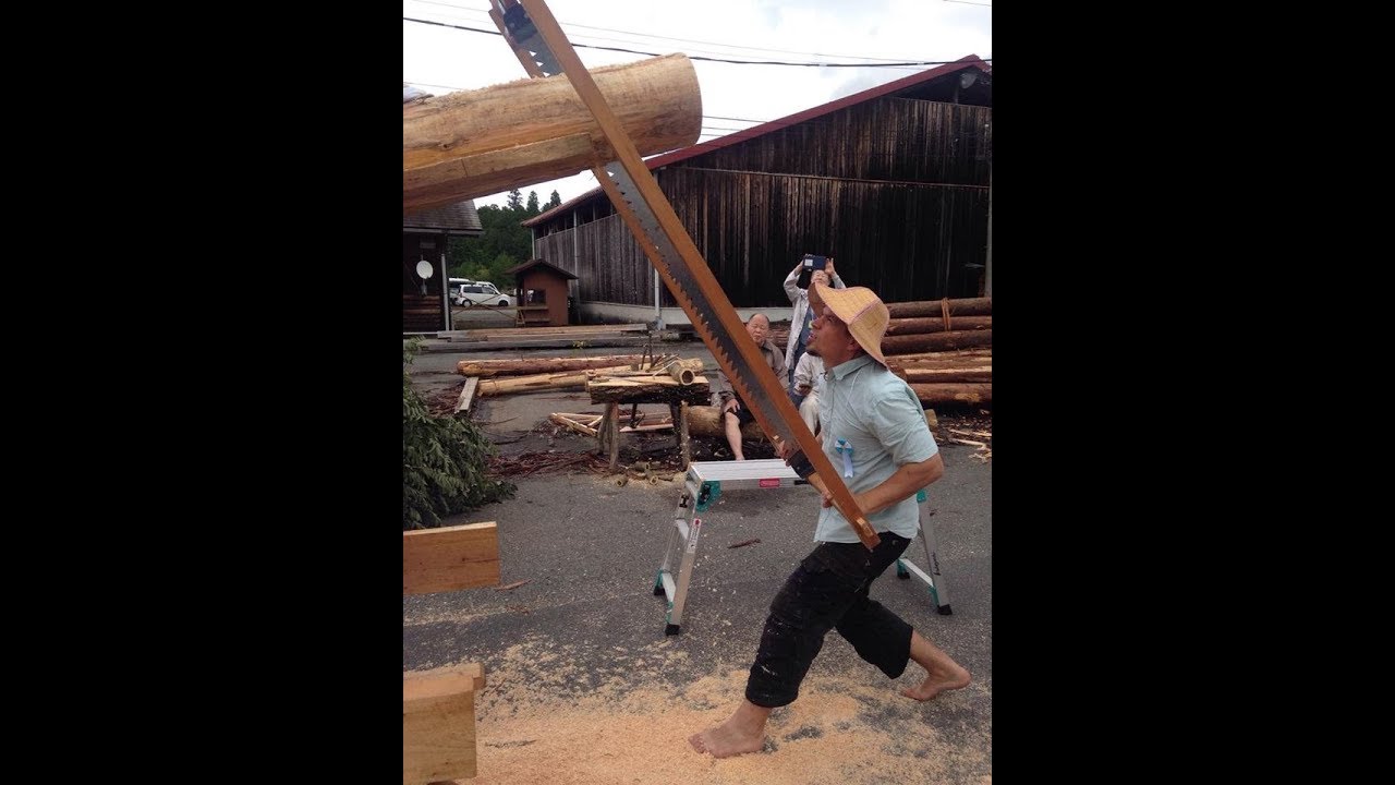 Traditional carpenter technics - falling, cutting, hewing, sawing ...