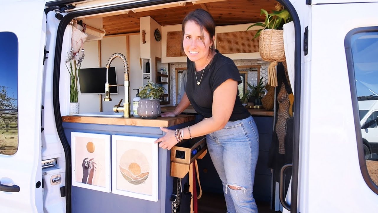 SOLO FEMALE self-build VAN CONVERSION w/ genius MURPHY BED layout ...