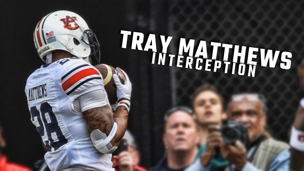 Auburn DB Tray Matthews makes end zone interception vs Georgia - YouTube