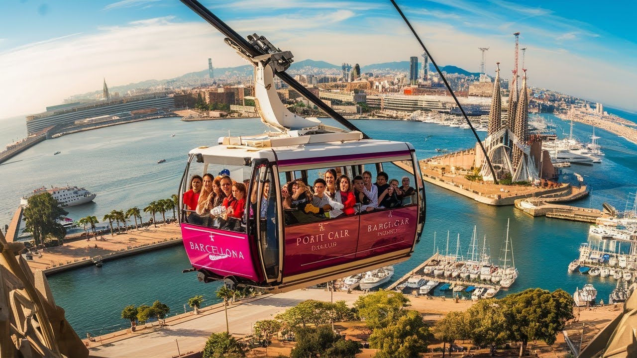 Barcelona spain 4k port cable car amazing tour - YouTube