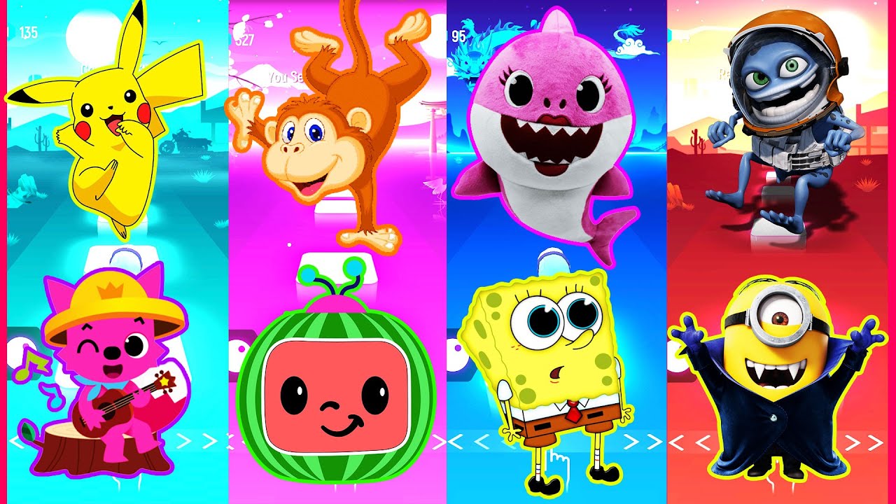 PIKACHU vs SPONGEBOB vs BABY SHARK vs PINKFONG | Tiles Hop EDM Rush ...