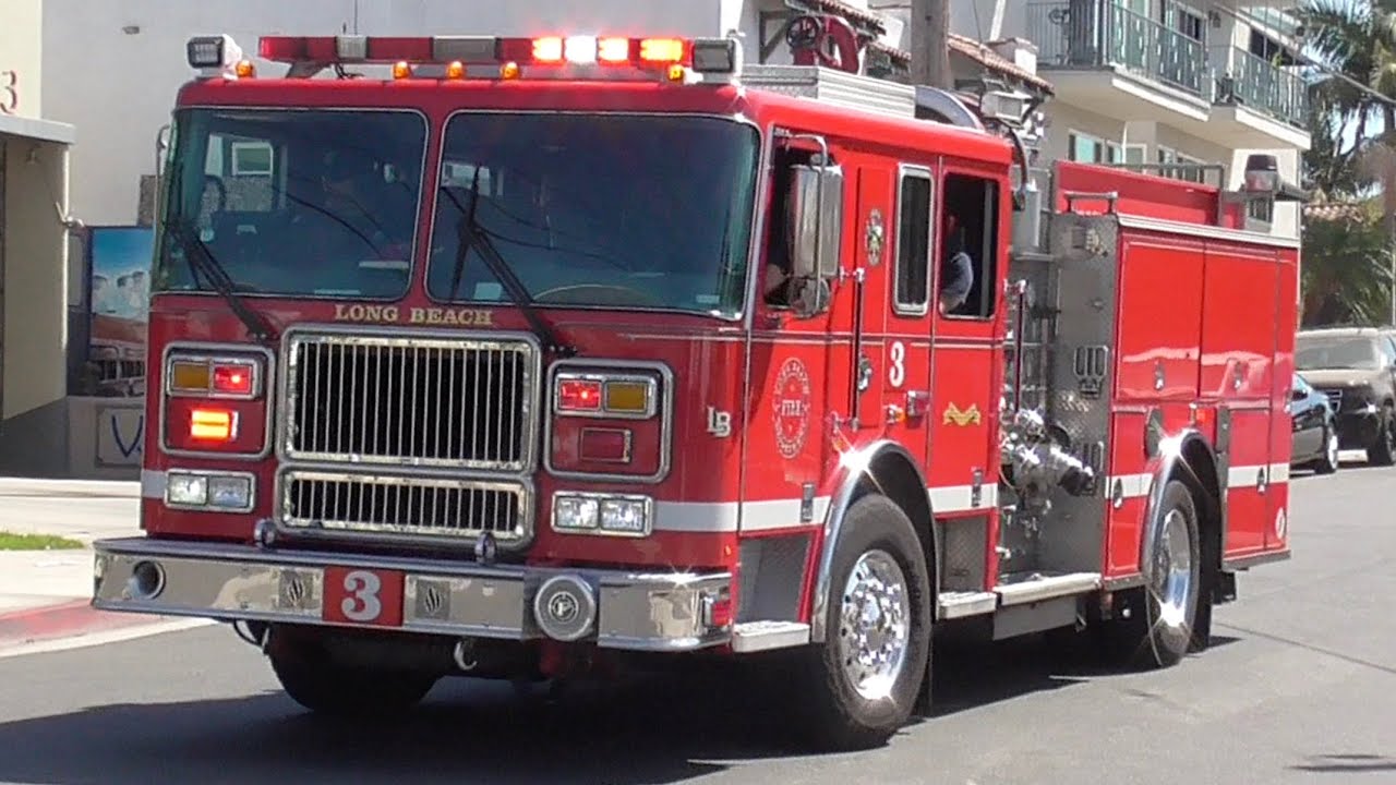 Long Beach Fire Dept. Engine 3 (Reserve) & Old Rescue 3 Responding ...