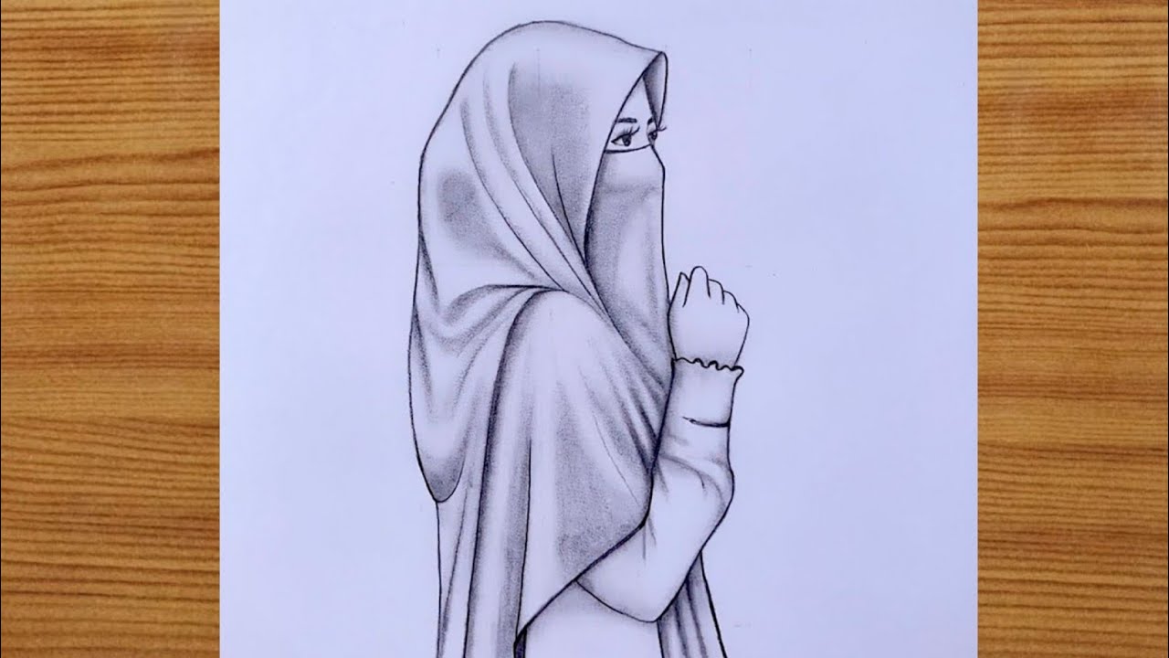 how to draw hijab girl sketch | hijab girl drawing easy step by step ...