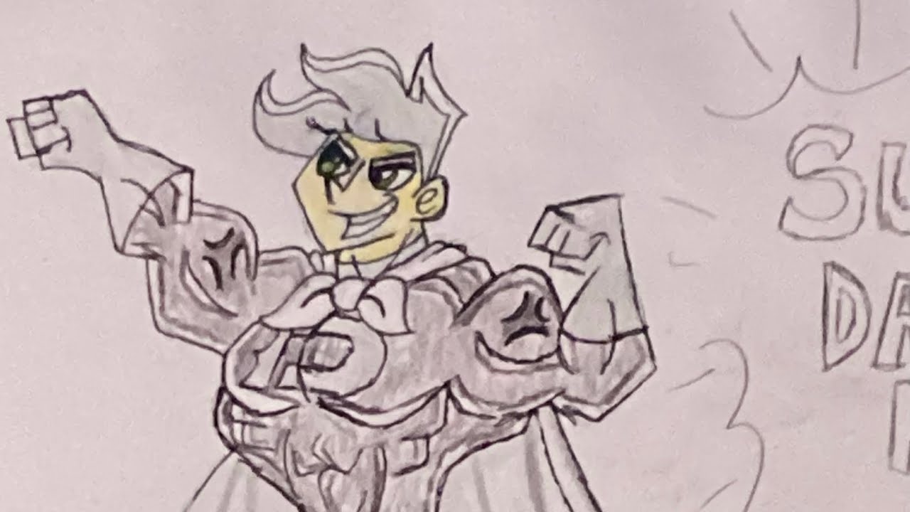 TIME LAPSE DRAWING OF SUPER DANNY FLYING POSE WITH MUSCULAR BODY 2/3 ...