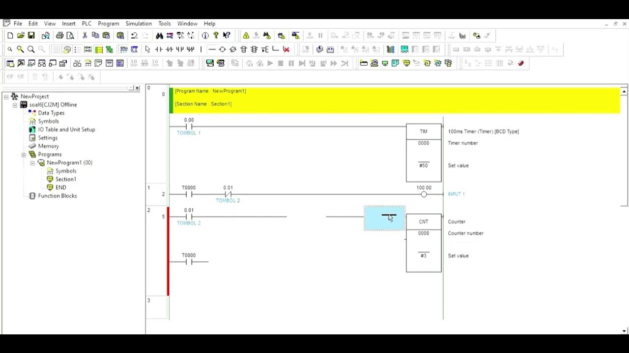 Program Rangkaian PLC Timer & Counter, 2 Tombol & @ lampu l Part 7 PLC Omron - YouTube