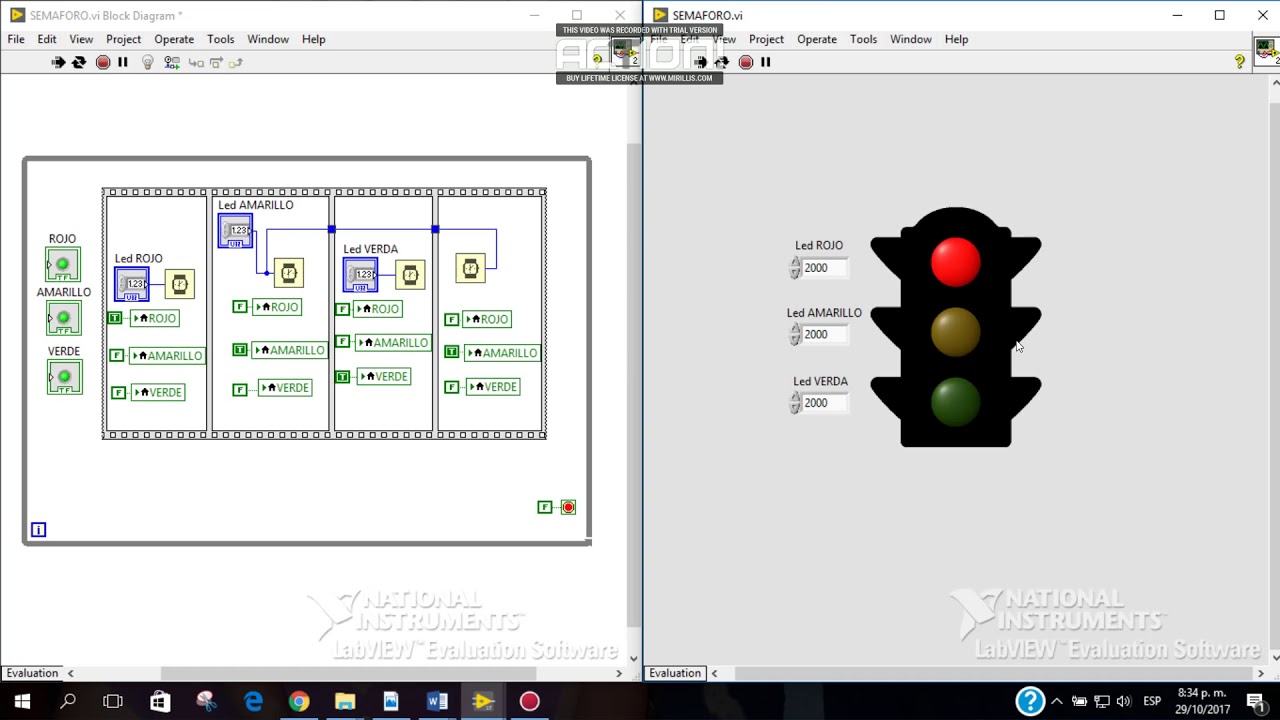 Trabajo practico No. 2: Programacion semaforo en LadVIEW - YouTube