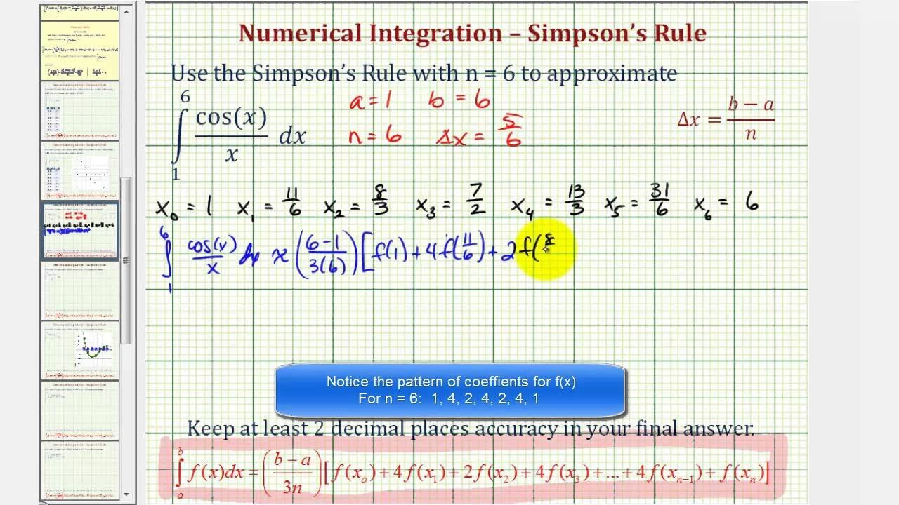 Ej 2: Estimar una integral definida usando la regla de Simpson ...