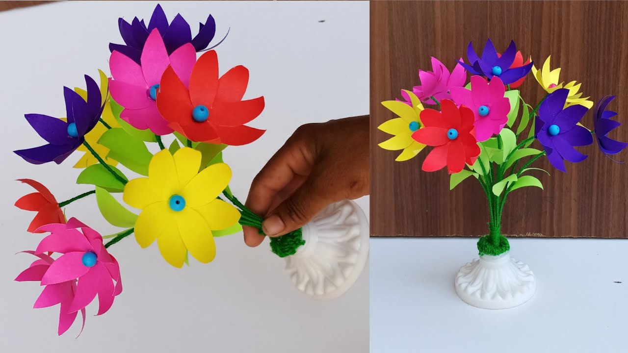 DIY easy paper flower guldasta/Paper art and craft/Paper flower making ...