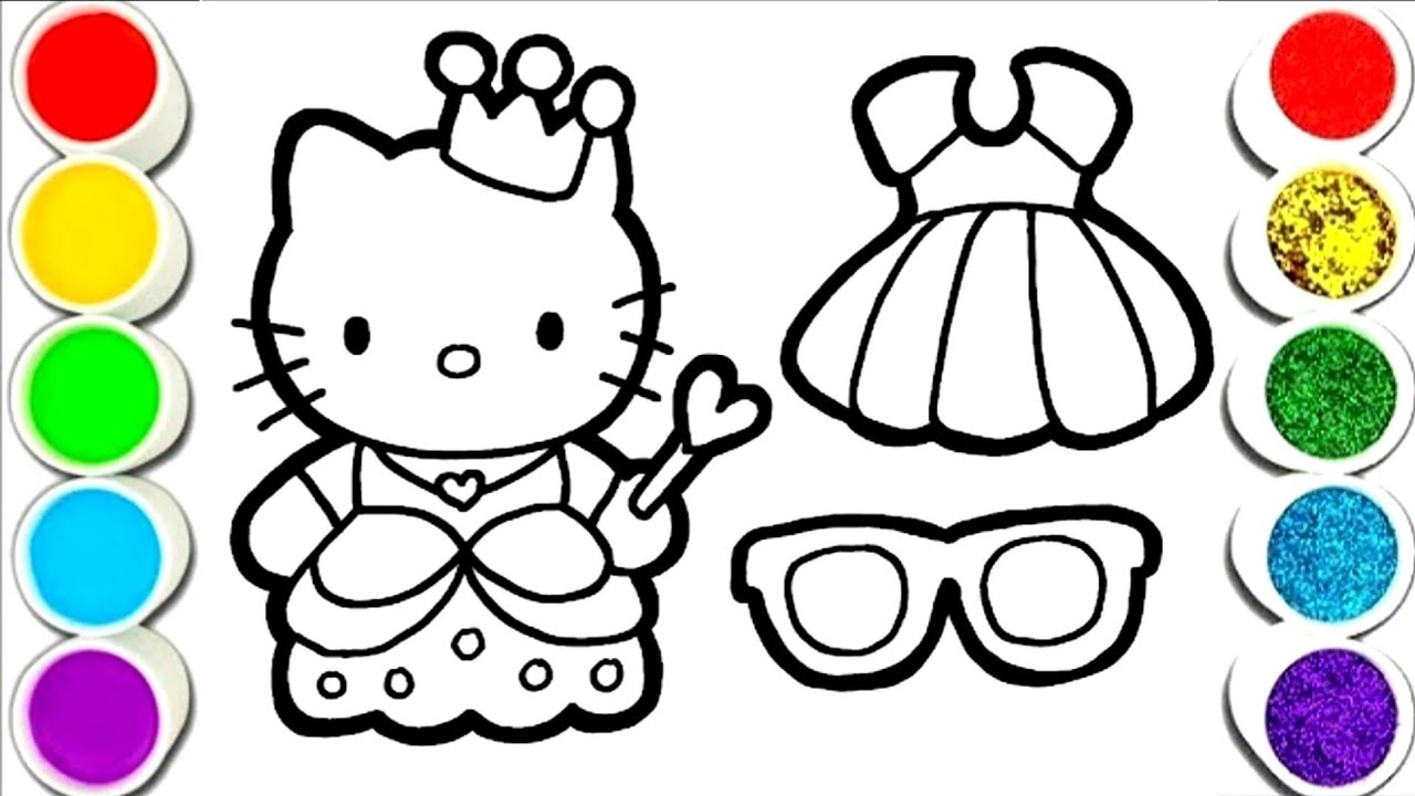 Hello Kitty Princess with Gown and Goggles drawing and colouring for ...