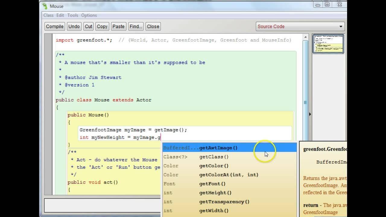 Greenfoot Lesson 17: Change size of and image - YouTube