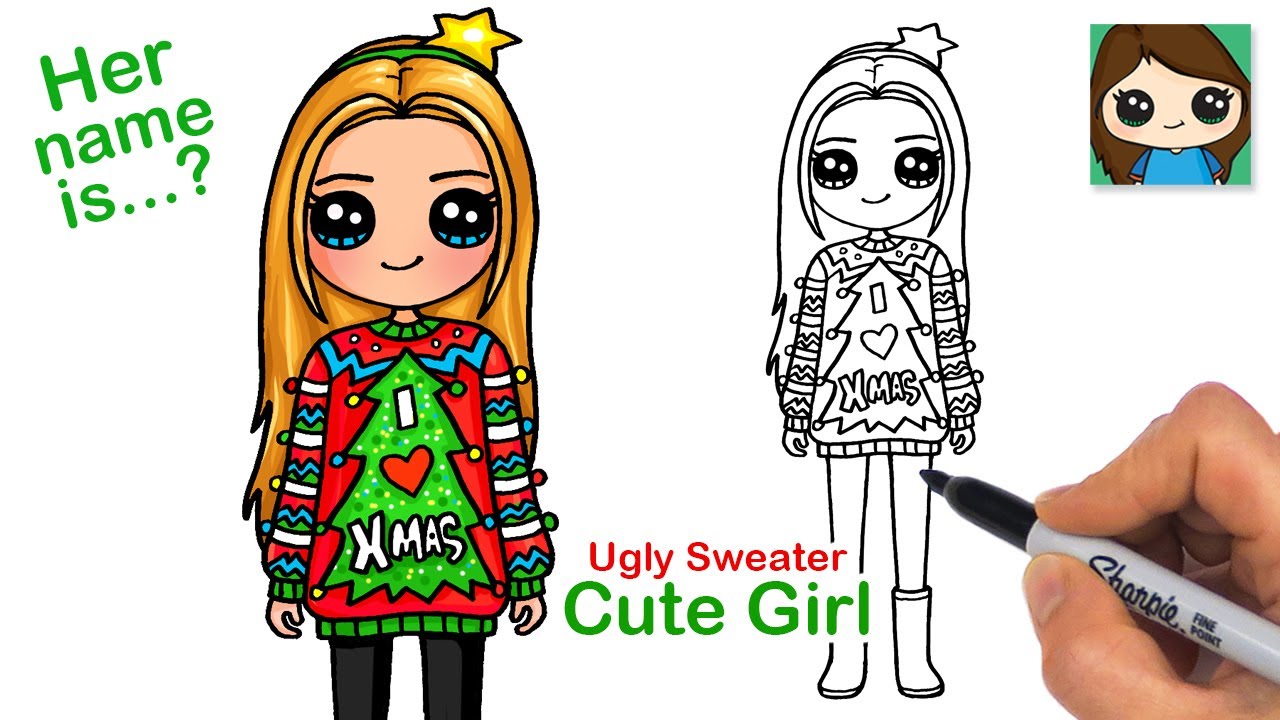 How to Draw a Cute Girl in Christmas Ugly Sweater (New)🌲 - YouTube