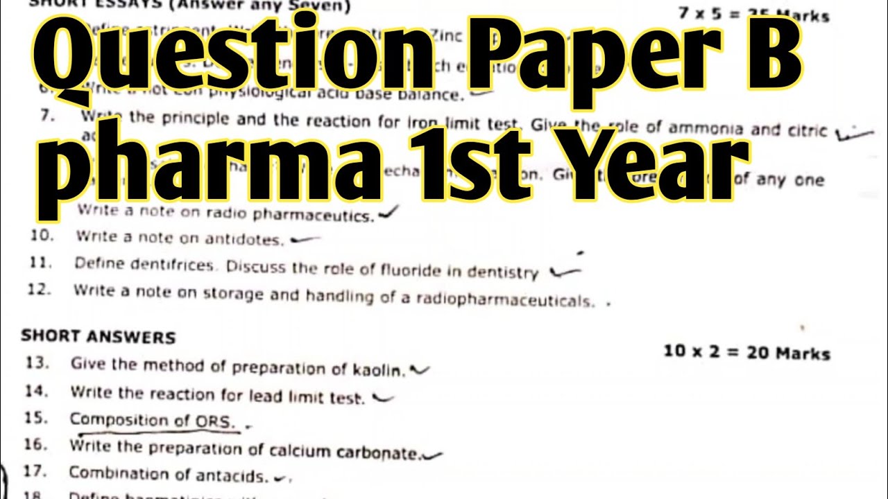 B pharma 1st Year Question papers || University Questions paper b ...