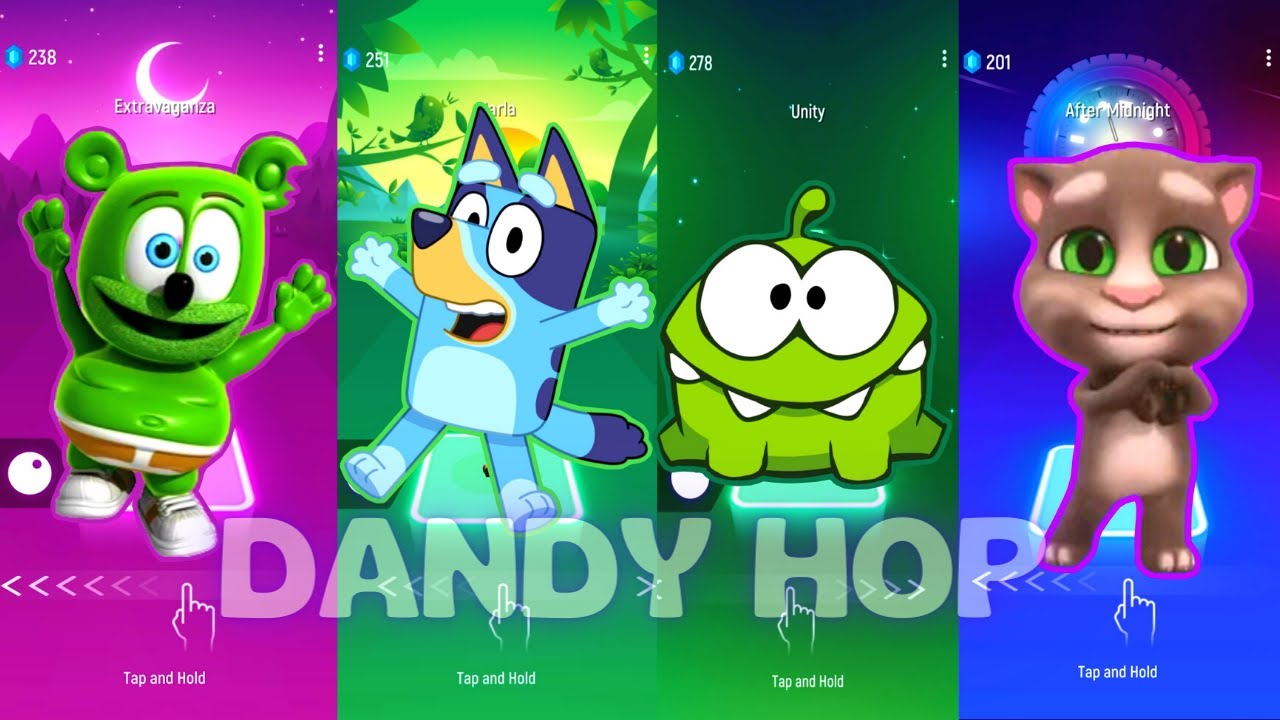 Gummy Bear vs Bluey vs Om Nom vs Talking Tom in Tiles Hop EDM Rush ...